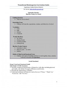 Transitional Kindergarten Curriculum Guide & Standards
